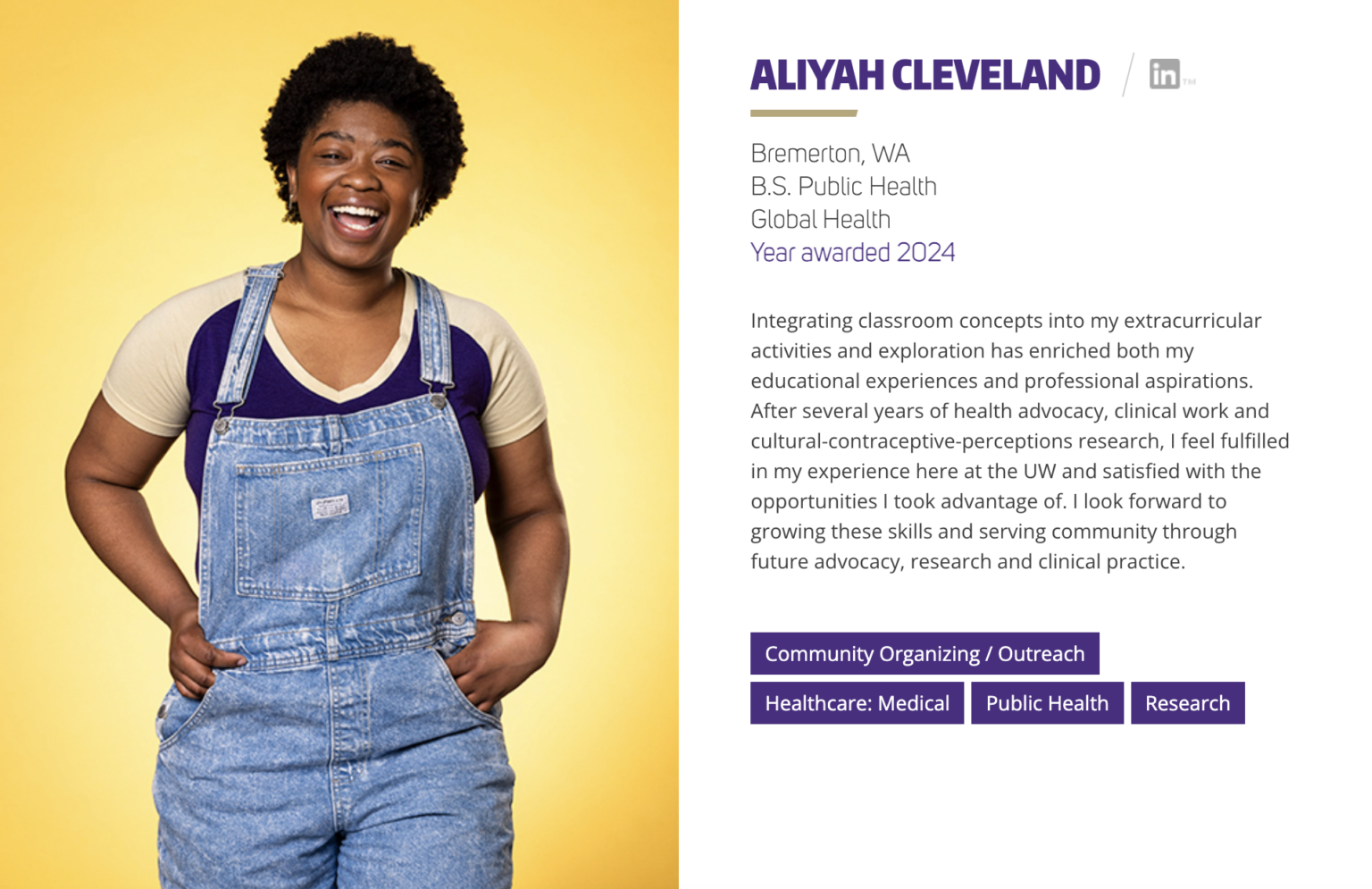 Wellness Week Champ Aliyah Cleveland | University of Washington Honors ...